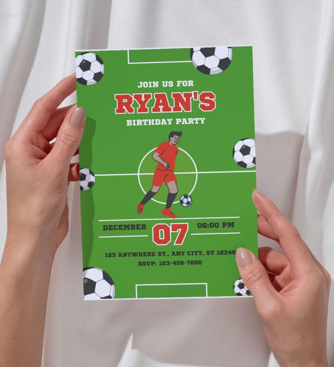 Football Party Invitation | Red Team Theme | Editable Soccer Invite ...