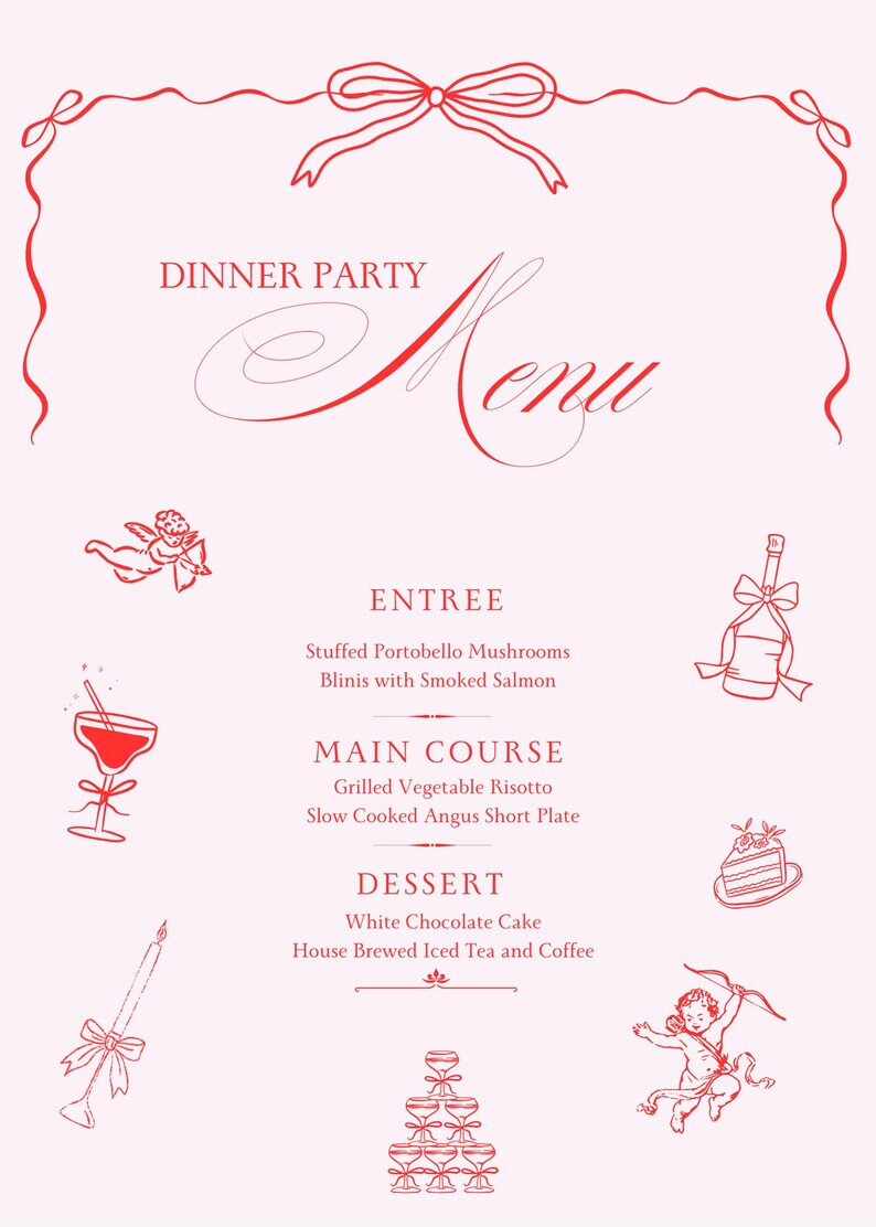 Doodle Dinner Party Menu | Editable Rococo Revival Style Party Menu ...