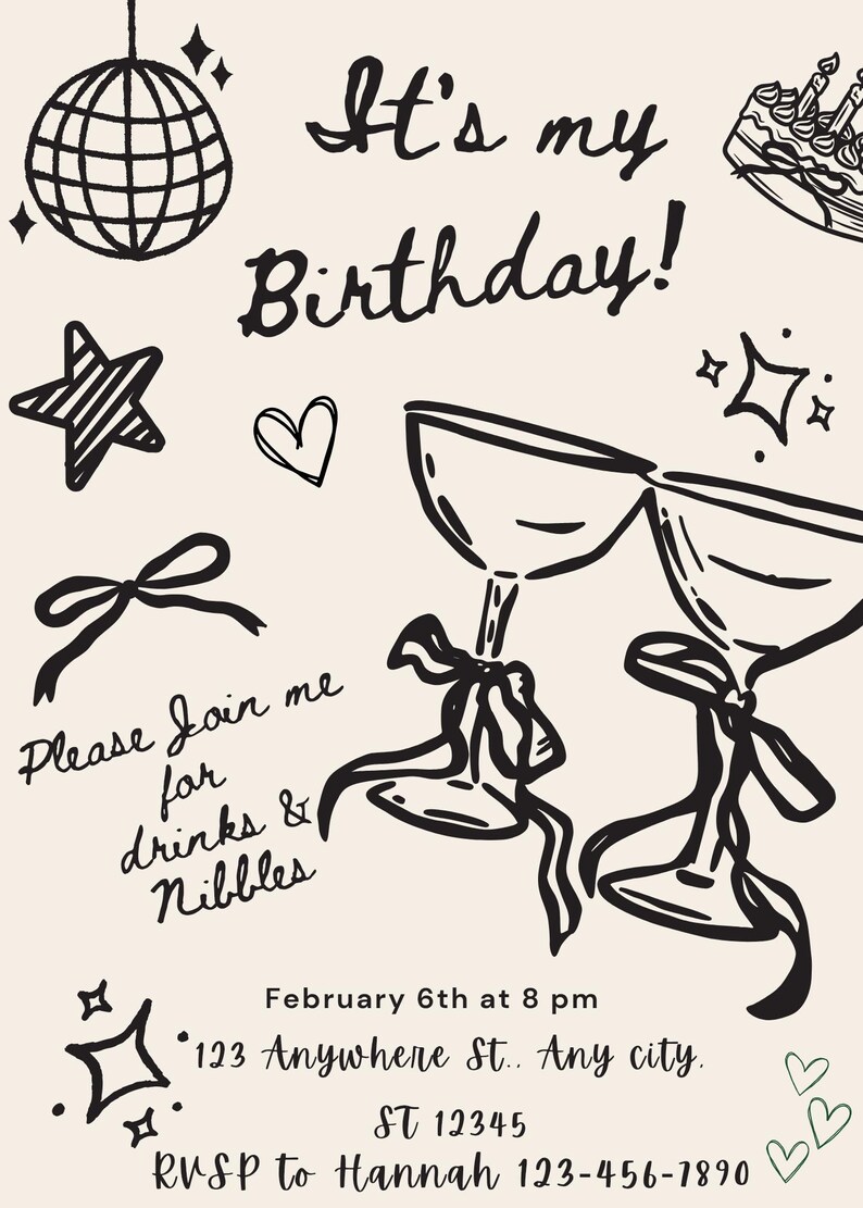 It's My Birthday Invitation| Black & Cream Bow Party | Rococo Doodle ...