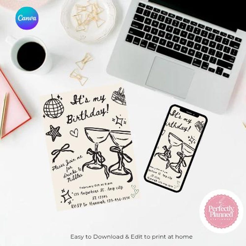 It's My Birthday Invitation| Black & Cream Bow Party | Rococo Doodle ...