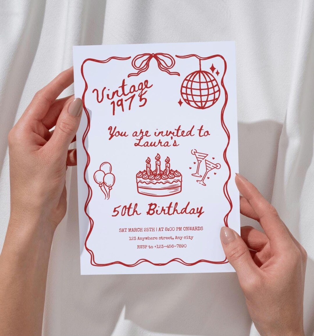 50th Birthday Invitation Doodle Sketch Party Invite 1975 Invitation ...