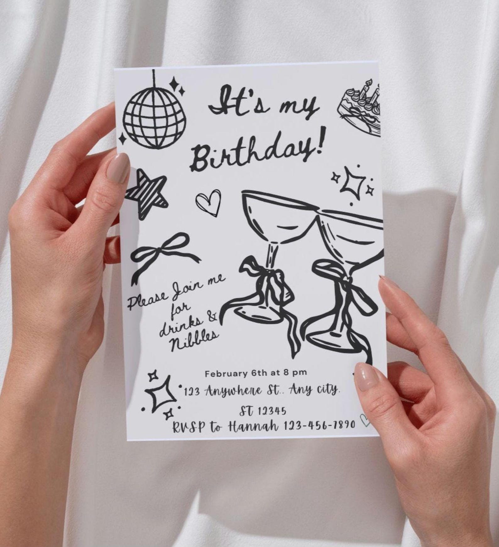 It's My Birthday Invitation| Black & Cream Bow Party | Rococo Doodle ...