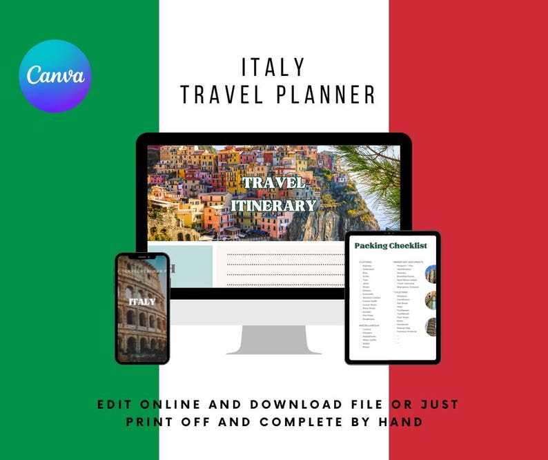 Editable Italy Travel Planner Canva Template Digital and Printable PDF ...