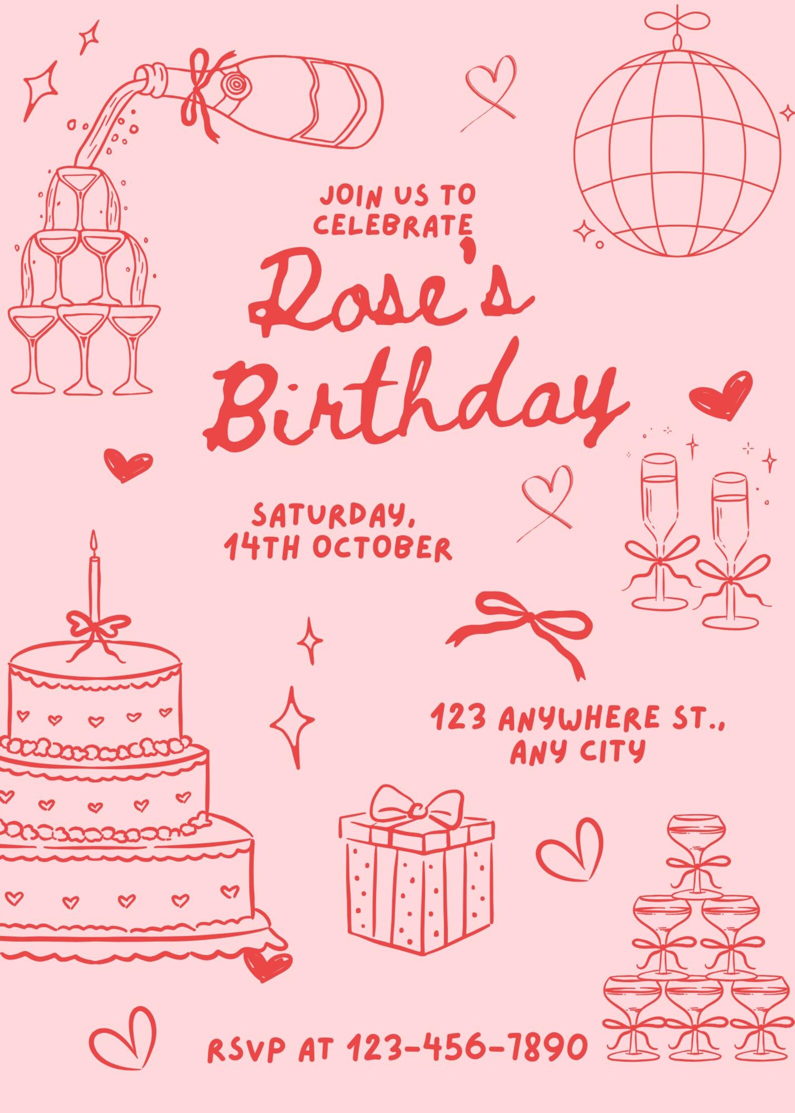 Vintage Rococo Style Birthday Invitation Template | Elegant Bow Doodle ...