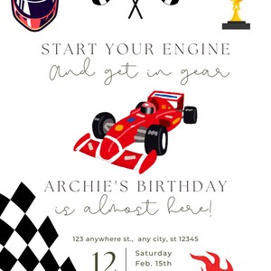 Formula One F1 Birthday Invitation | Red Race Car Party Invite ...