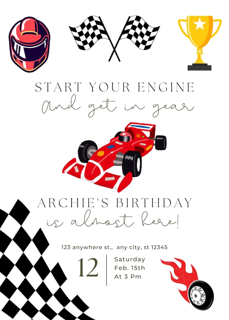 Formula One F1 Birthday Invitation | Red Race Car Party Invite ...