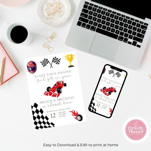 Formula One F1 Birthday Invitation | Red Race Car Party Invite ...