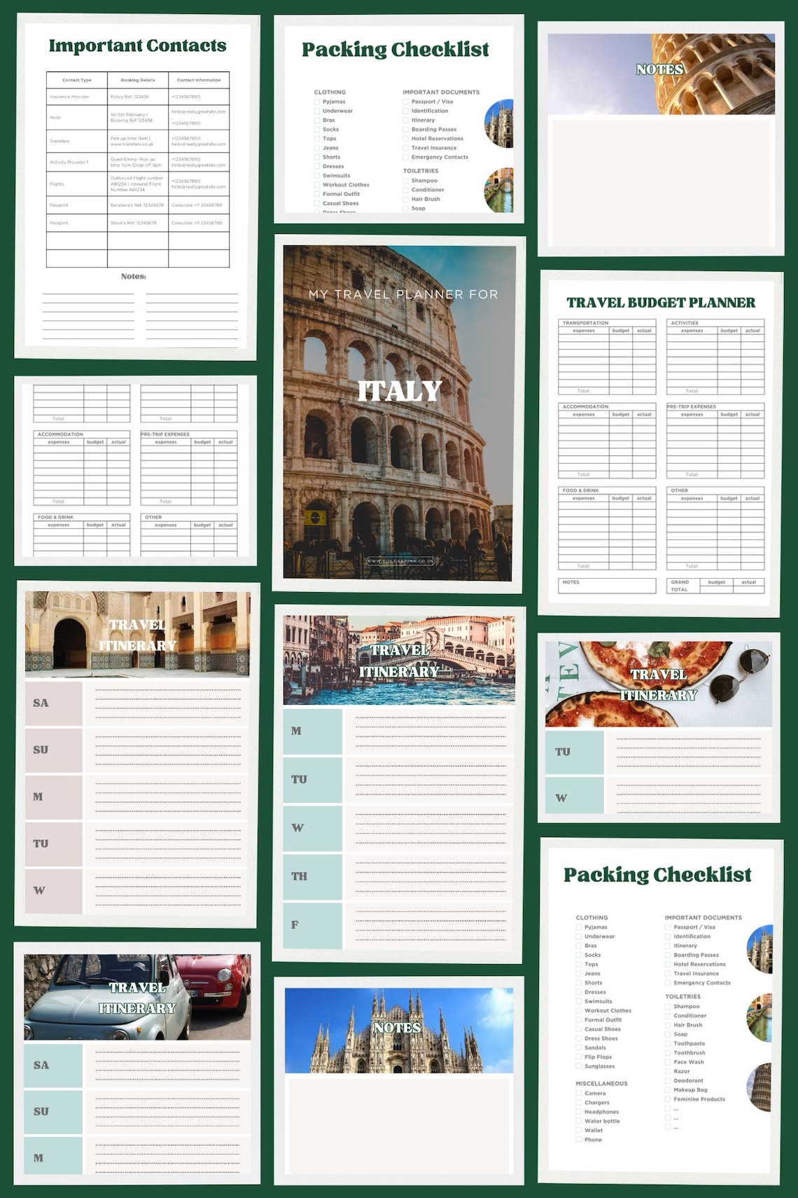 Editable Italy Travel Planner Canva Template Digital and Printable PDF ...