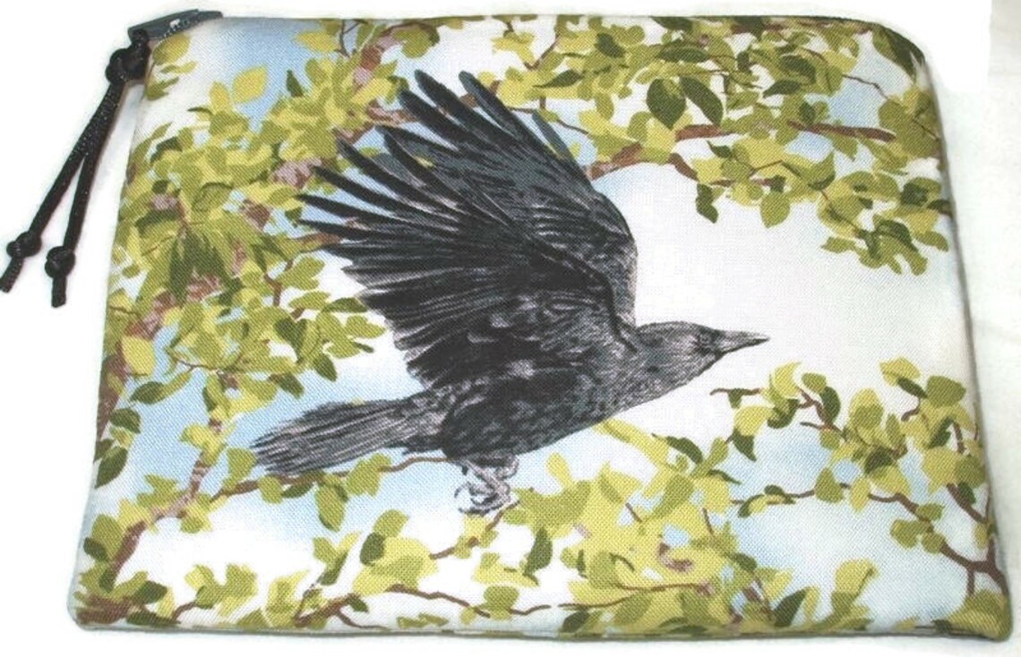 Large Padded Zipper Pouch in Treetop Ravens Print - Etsy