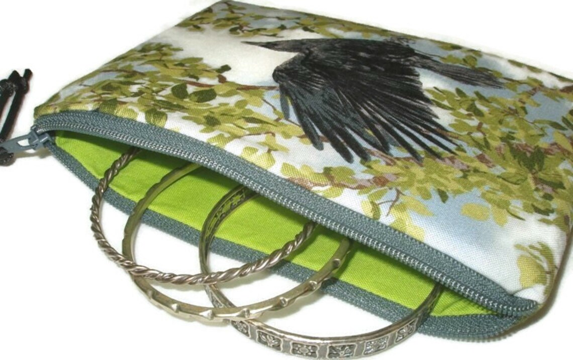 Large Padded Zipper Pouch in Treetop Ravens Print - Etsy