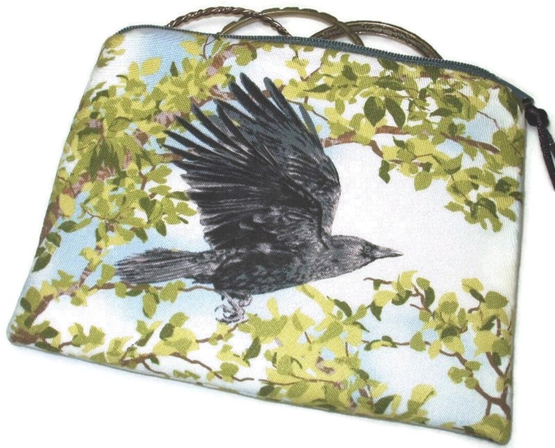 Large Padded Zipper Pouch in Treetop Ravens Print - Etsy