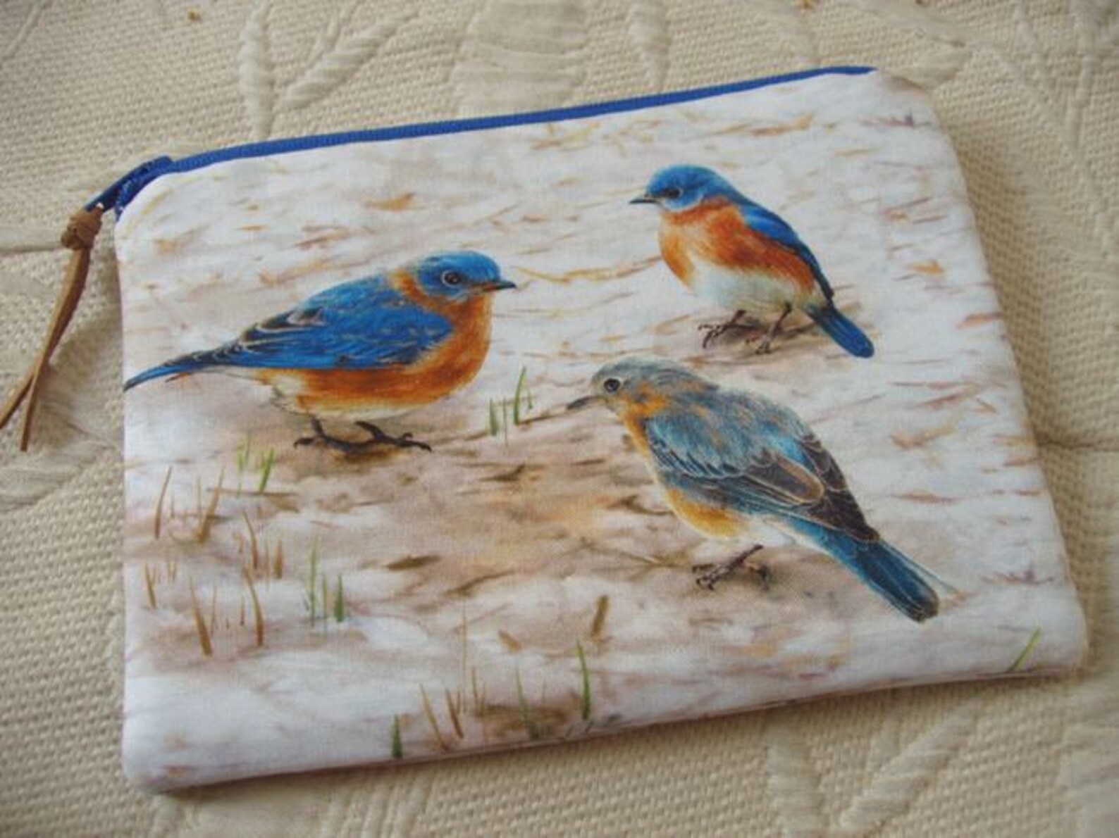 Large Padded Zipper Pouch in Bluebird Friends Print - Etsy