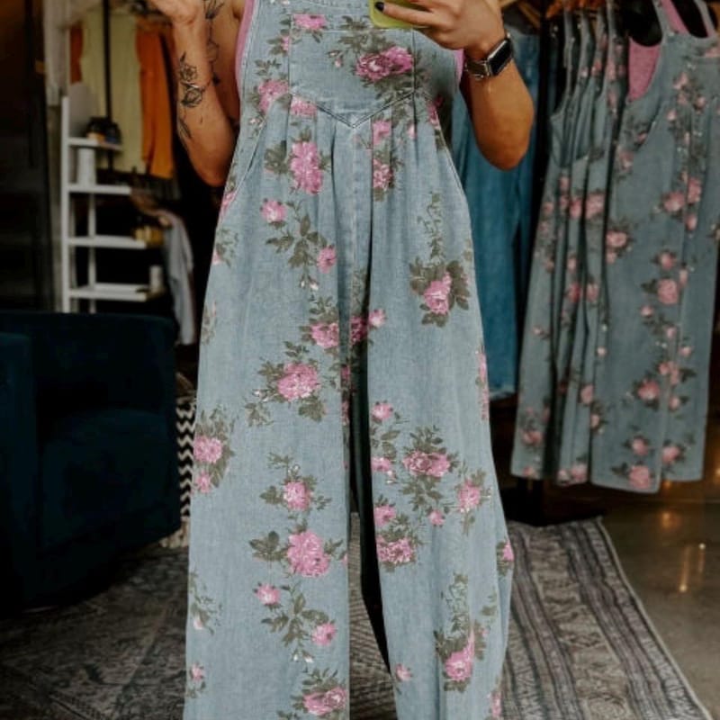 Denim Floral Overalls Women - Etsy