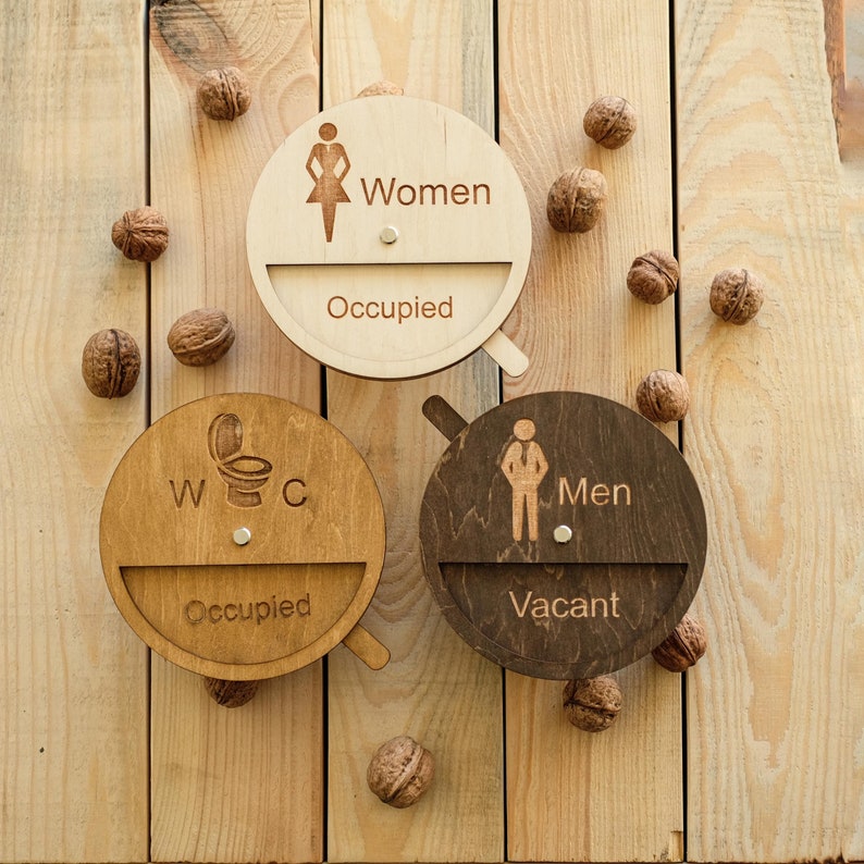 Wood Toilet Engaged Sign, Toilet Sign for Wall, Plaque Bathroom Over ...