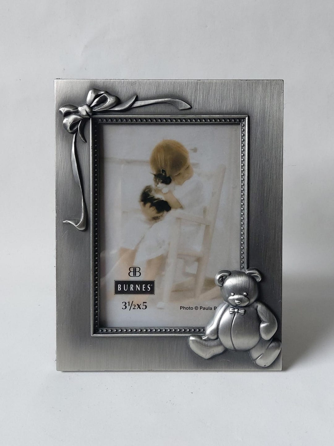 Vintage 3.5" X 5" Gray Metal Teddy Bear Picture Frame, Burnes. - Etsy
