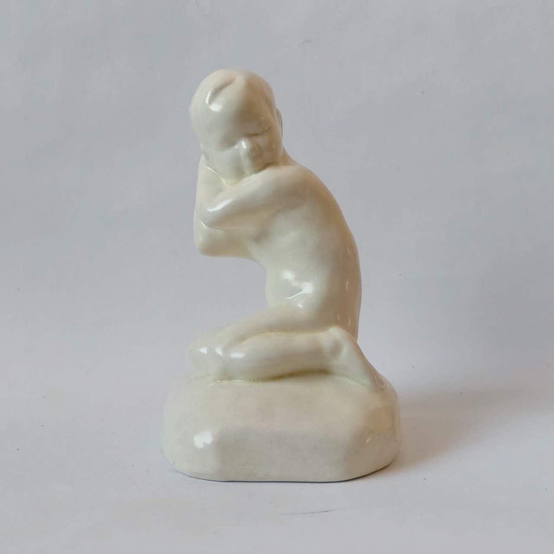 Vintage Cowan Pottery Bookend Boy Figural Covered With the Ivory Glaze ...