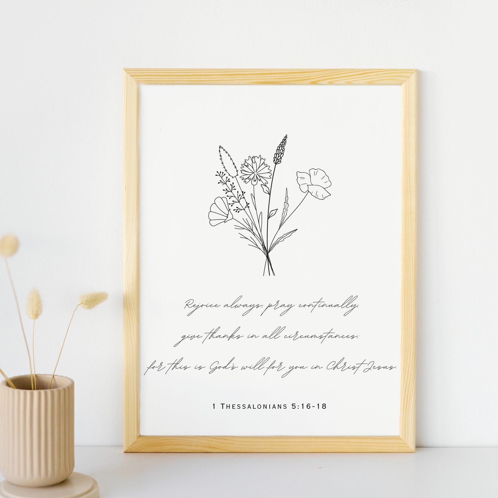 1 Thessalonians 5:16-18 Bible Verse Wall Art | Scripture Neutral Boho ...