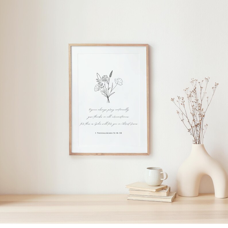 1 Thessalonians 5:16-18 Bible Verse Wall Art | Scripture Neutral Boho ...