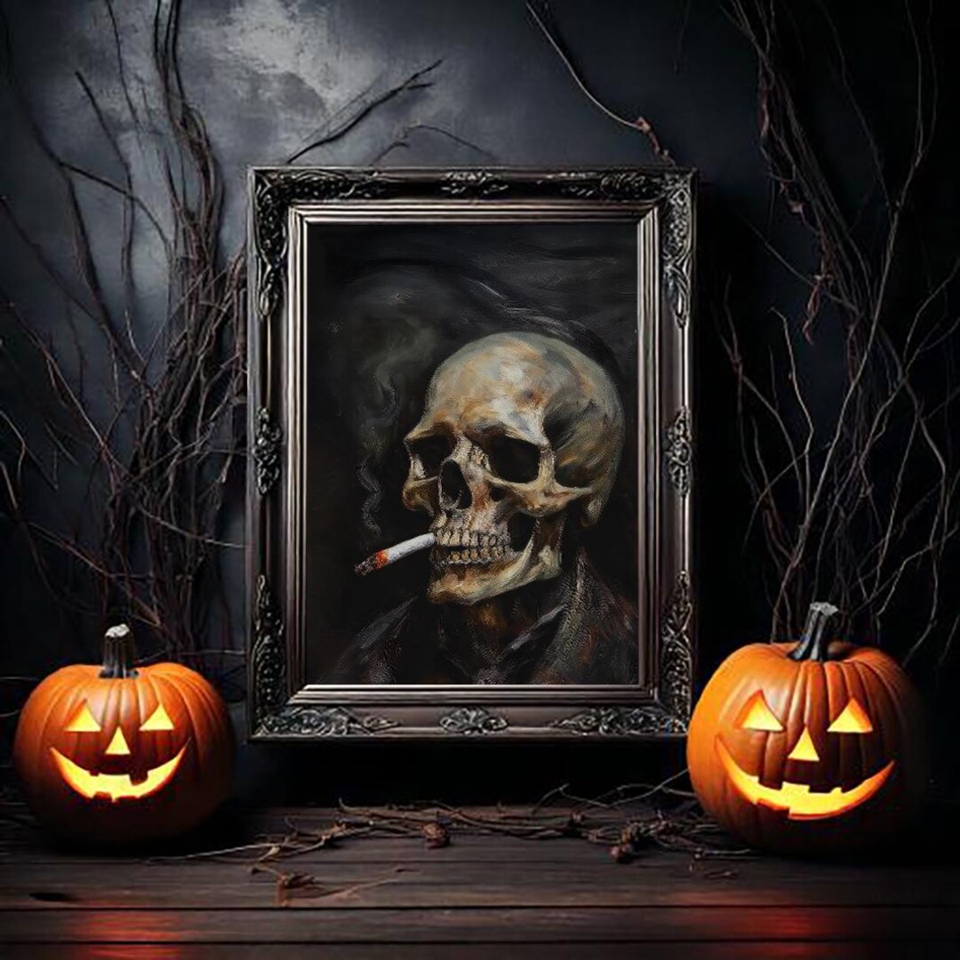 Dark Skull Halloween Decor Printable Wall Art Vintage Skull Halloween ...