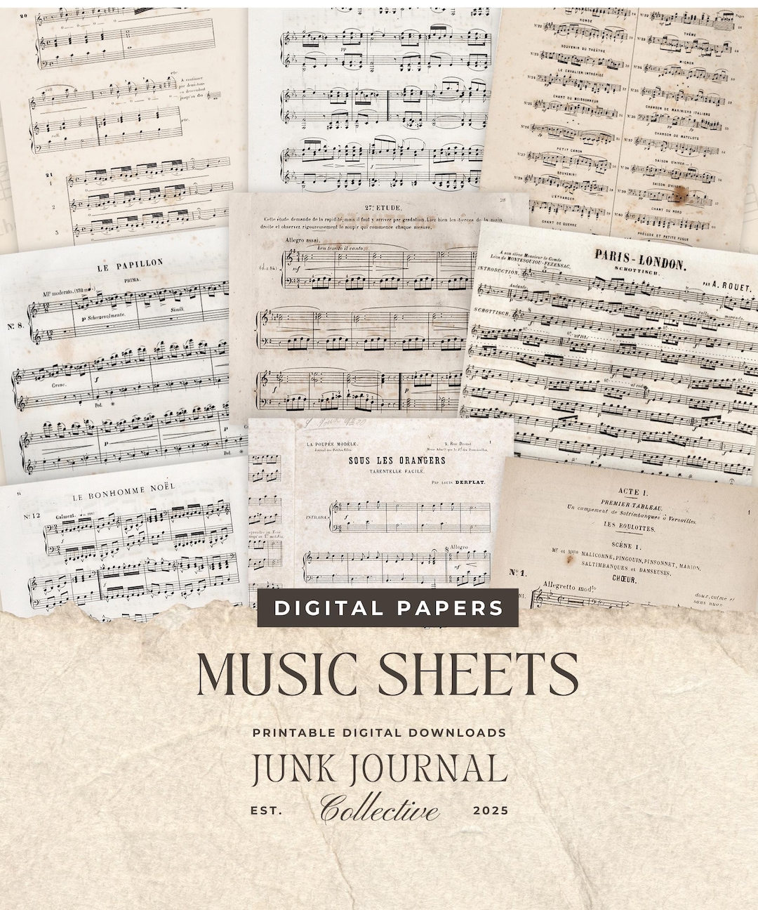 Vintage Music Sheet Digital Papers – Junk Journal Printable Kit (20 ...