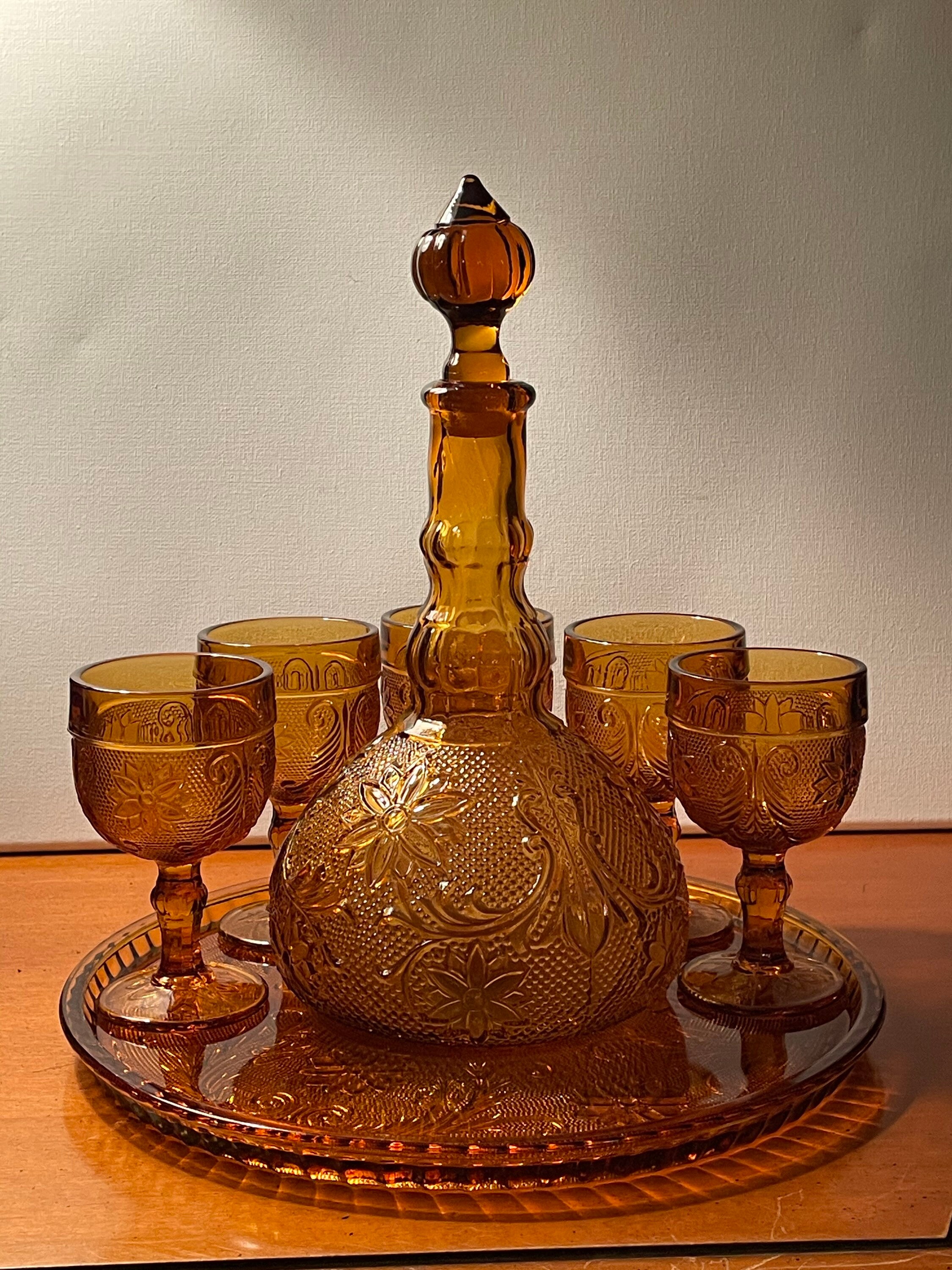 Antique Amber Glass Decanter Set - Etsy