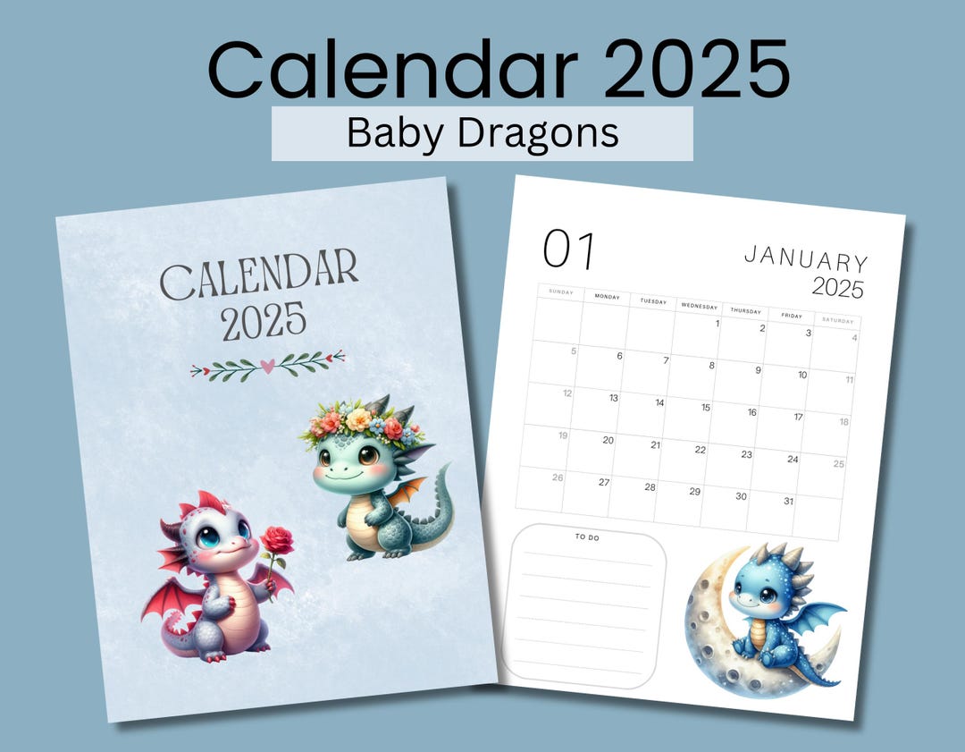 Calendar 2025 Baby Dragons, Printable Baby Dragon-themed Calendar ...