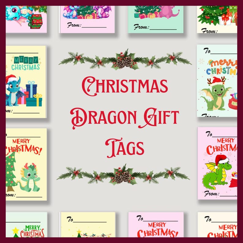 Printable Christmas Dragon Gift Tags, Printable Dragon Holiday Tags for ...