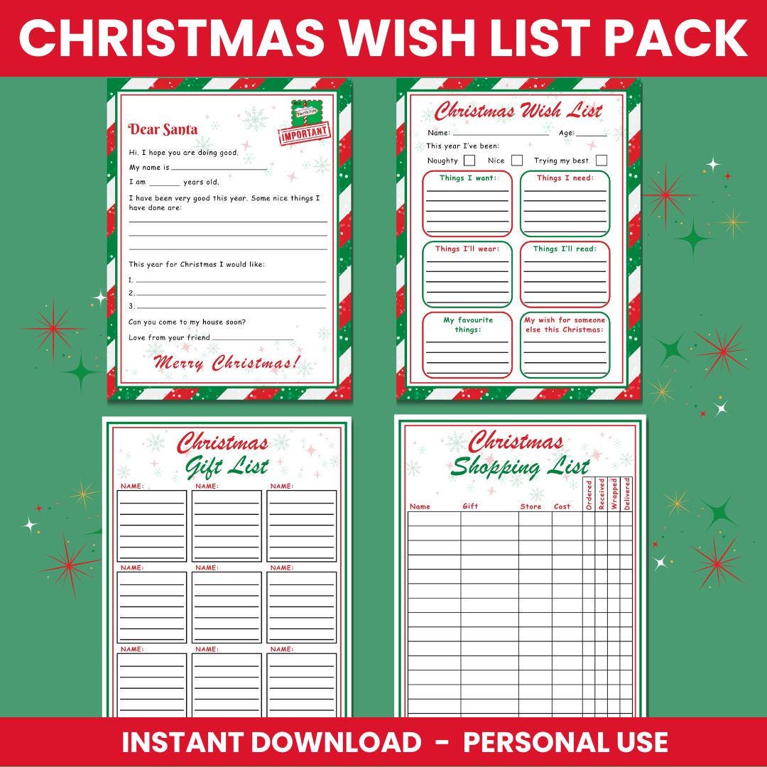 Letter to Santa, Christmas Wish List and Christmas Shopping Lists ...