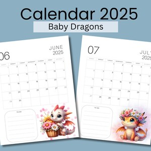 Calendar 2025 Baby Dragons, Printable Baby Dragon Themed Calendar ...
