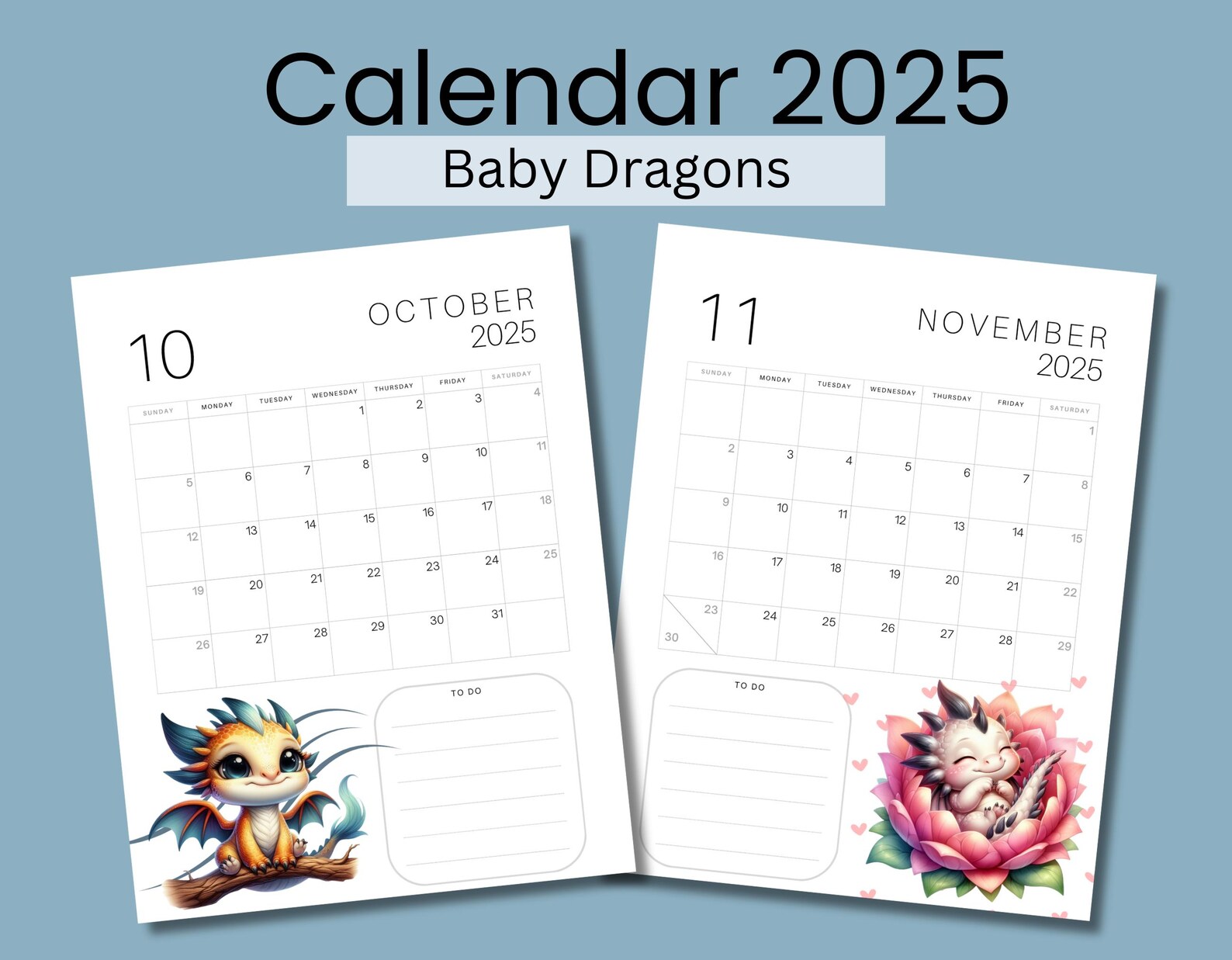 Calendar 2025 Baby Dragons, Printable Baby Dragon Themed Calendar ...