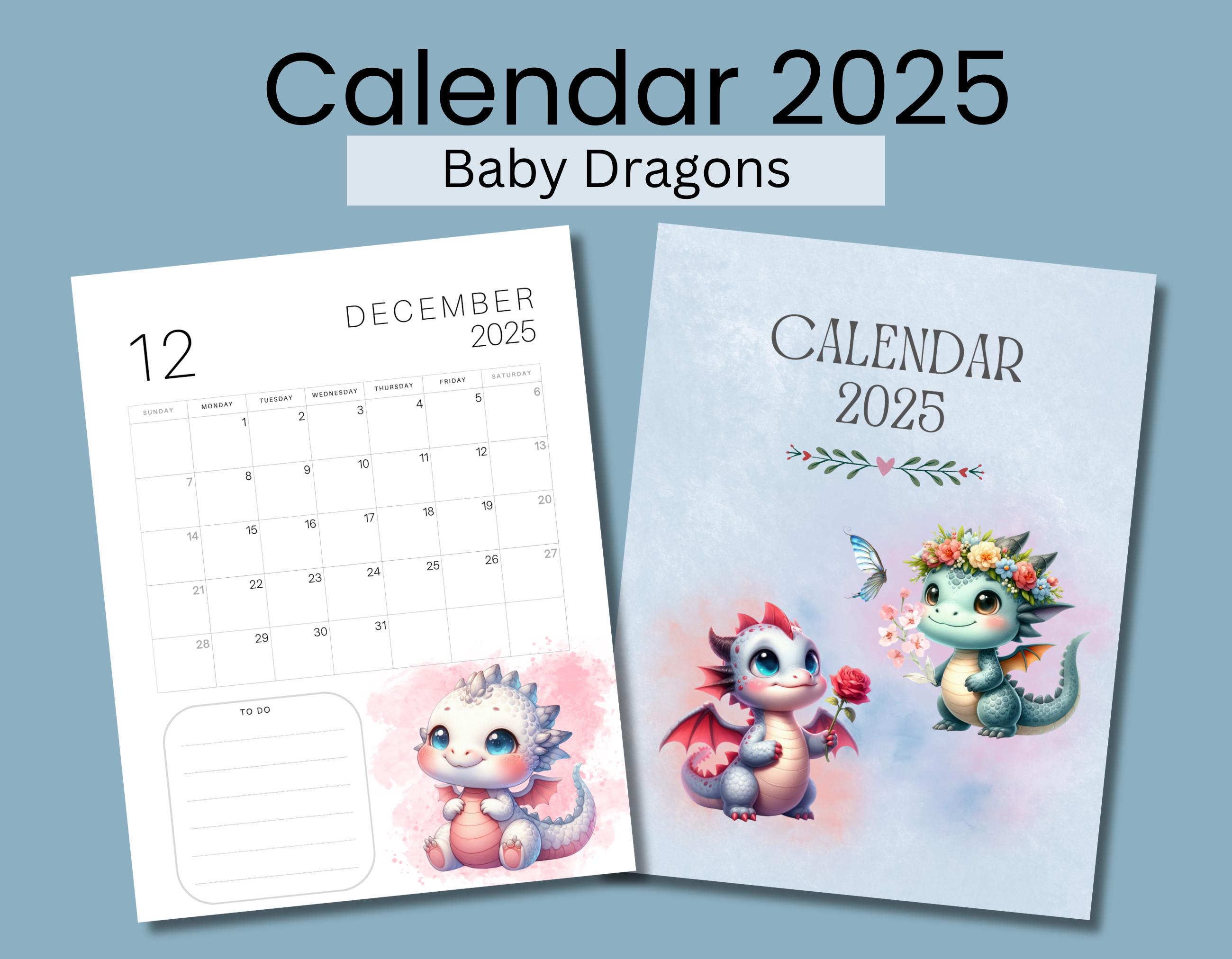 Calendar 2025 Baby Dragons, Printable Baby Dragon Themed Calendar ...
