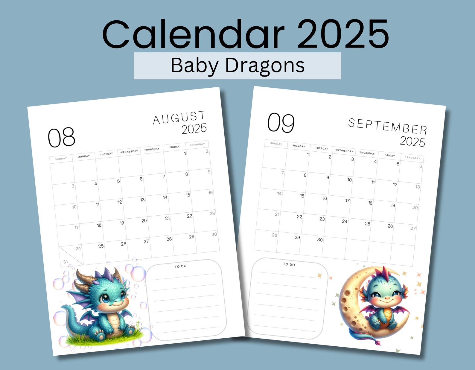 Calendar 2025 Baby Dragons, Printable Baby Dragon Themed Calendar ...