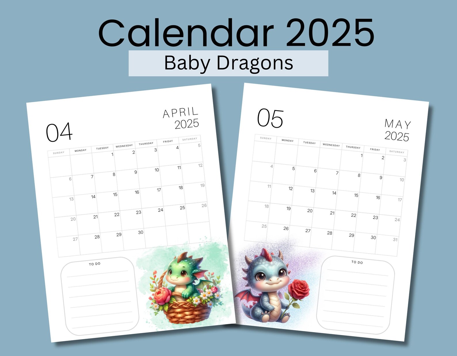 Calendar 2025 Baby Dragons, Printable Baby Dragon Themed Calendar ...