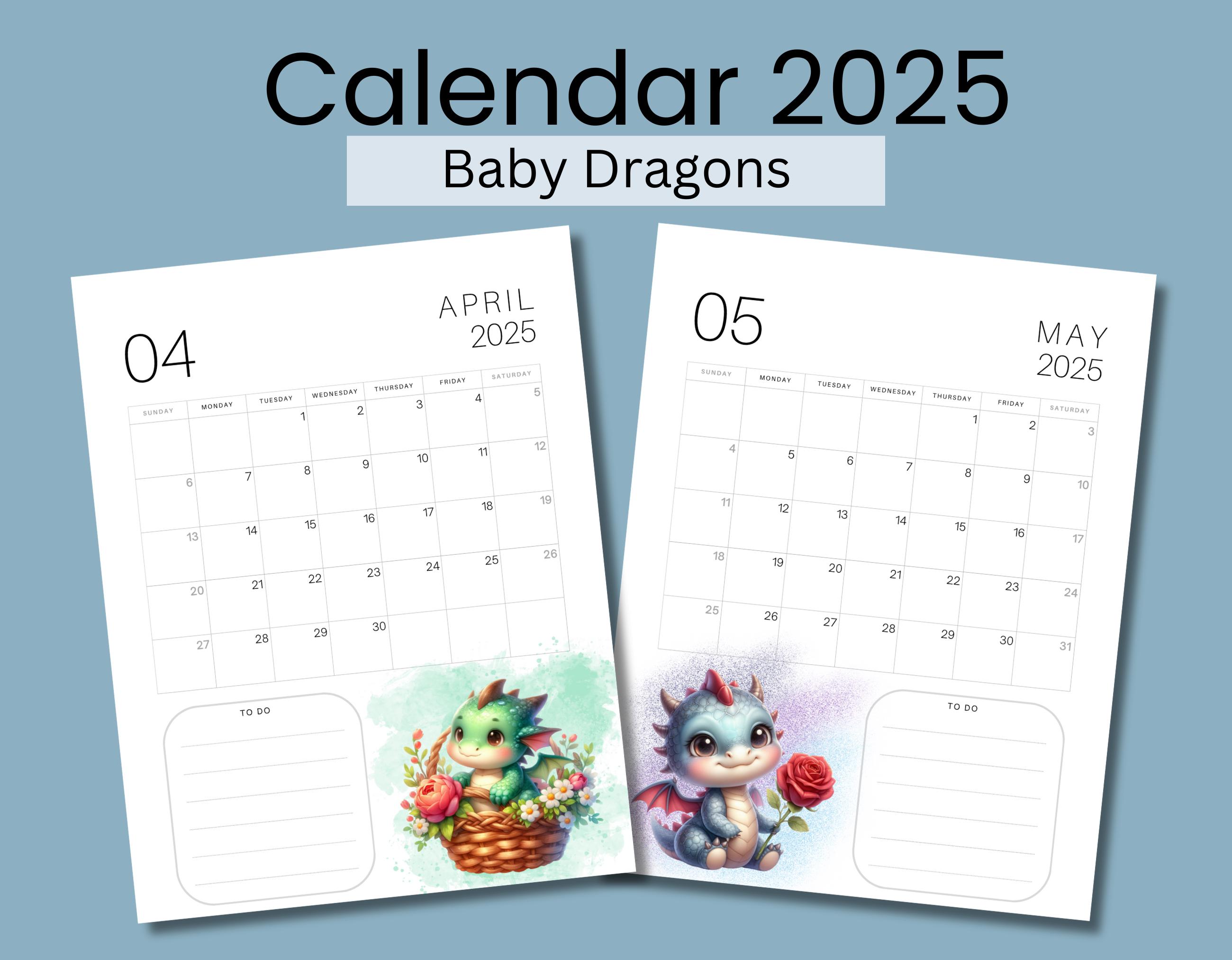 Calendar 2025 Baby Dragons, Printable Baby Dragon Themed Calendar ...