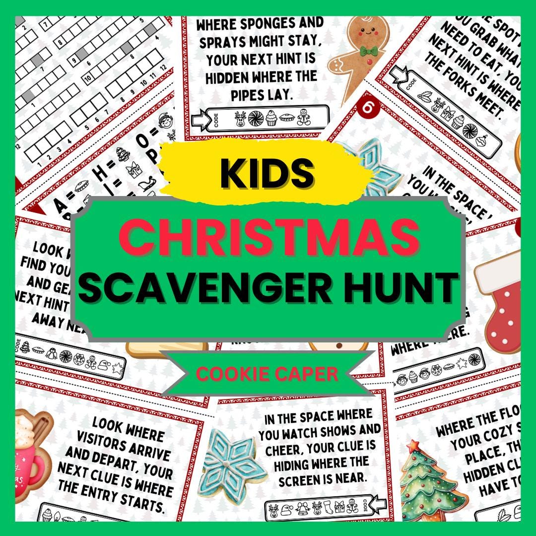 Christmas Cookie Caper Scavenger Hunt for Kids, Indoor Printable Puzzle ...