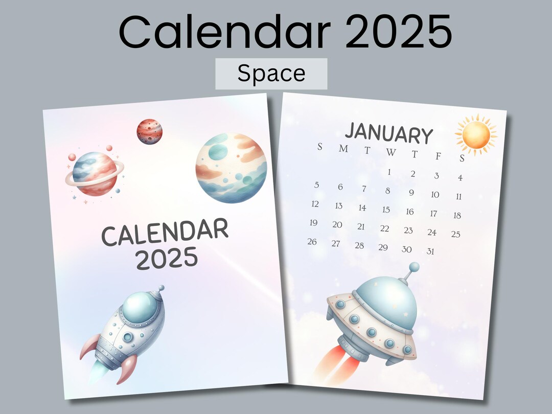 Calendar 2025 Space Themed Kids Printable Calendar, Cute Kids Printable ...