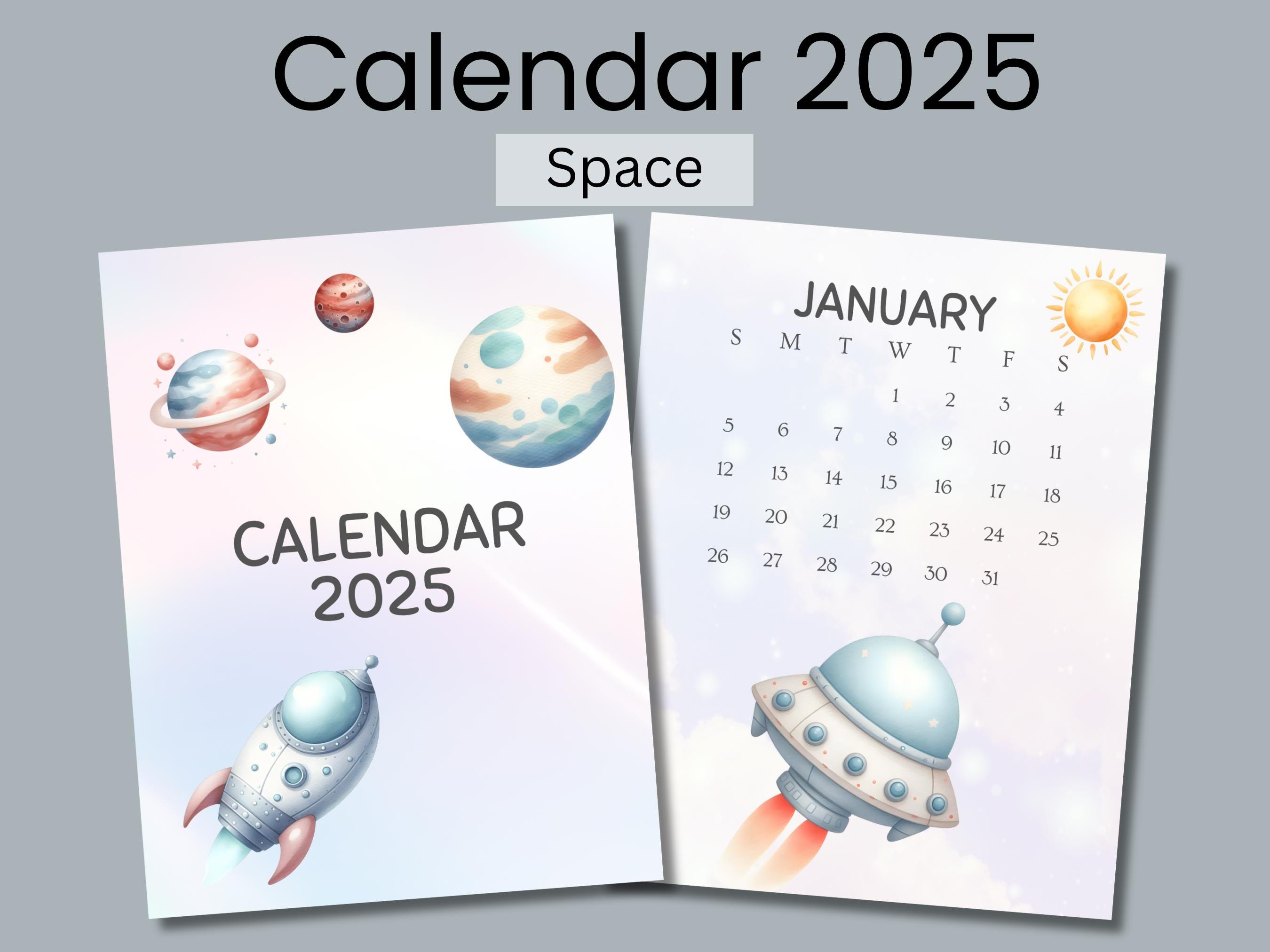 Calendar 2025 Space-themed Kids Printable Calendar, Cute Kids Printable ...