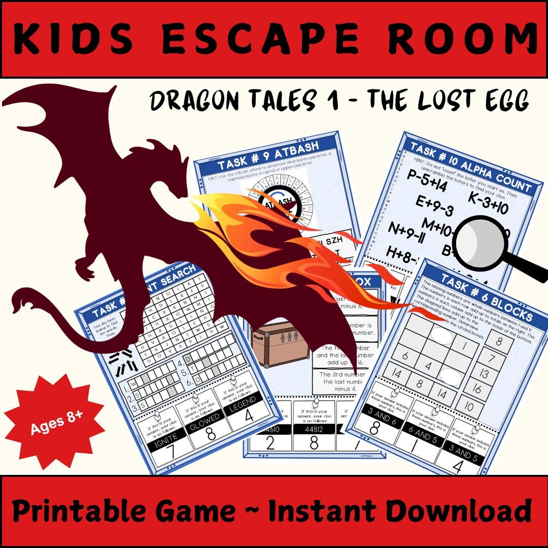 Escape Room Party Game for Kids Tweens, Dragon Tales 1 - the Lost Egg ...