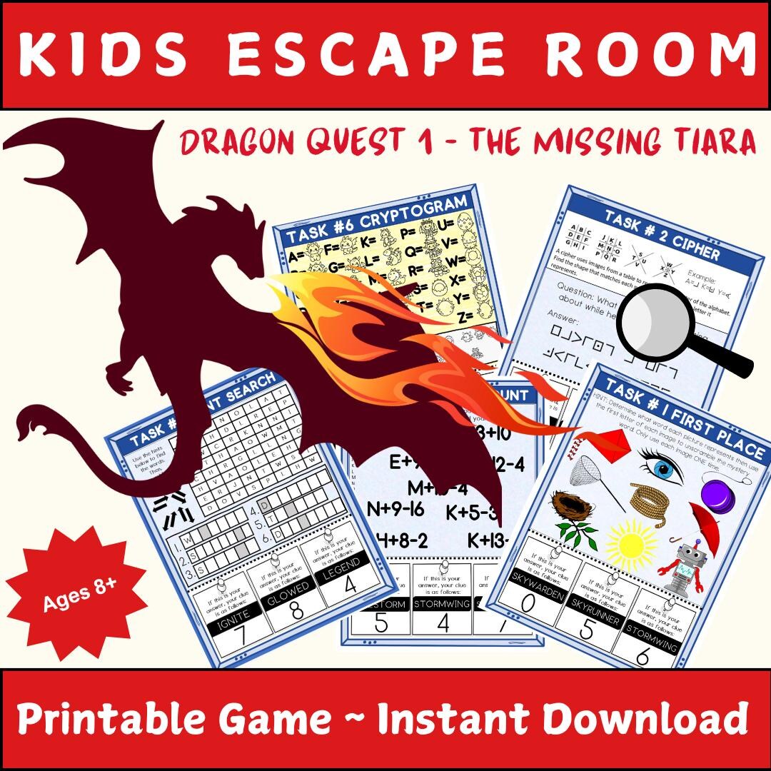 Escape Room Game for Kids Tweens, Dragon Quest 1 - the Missing Tiara ...