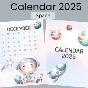 Calendar 2025 Space Themed Kids Printable Calendar, Cute Kids Printable ...