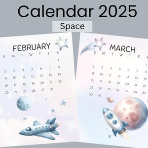 Calendar 2025 Space Themed Kids Printable Calendar, Cute Kids Printable ...