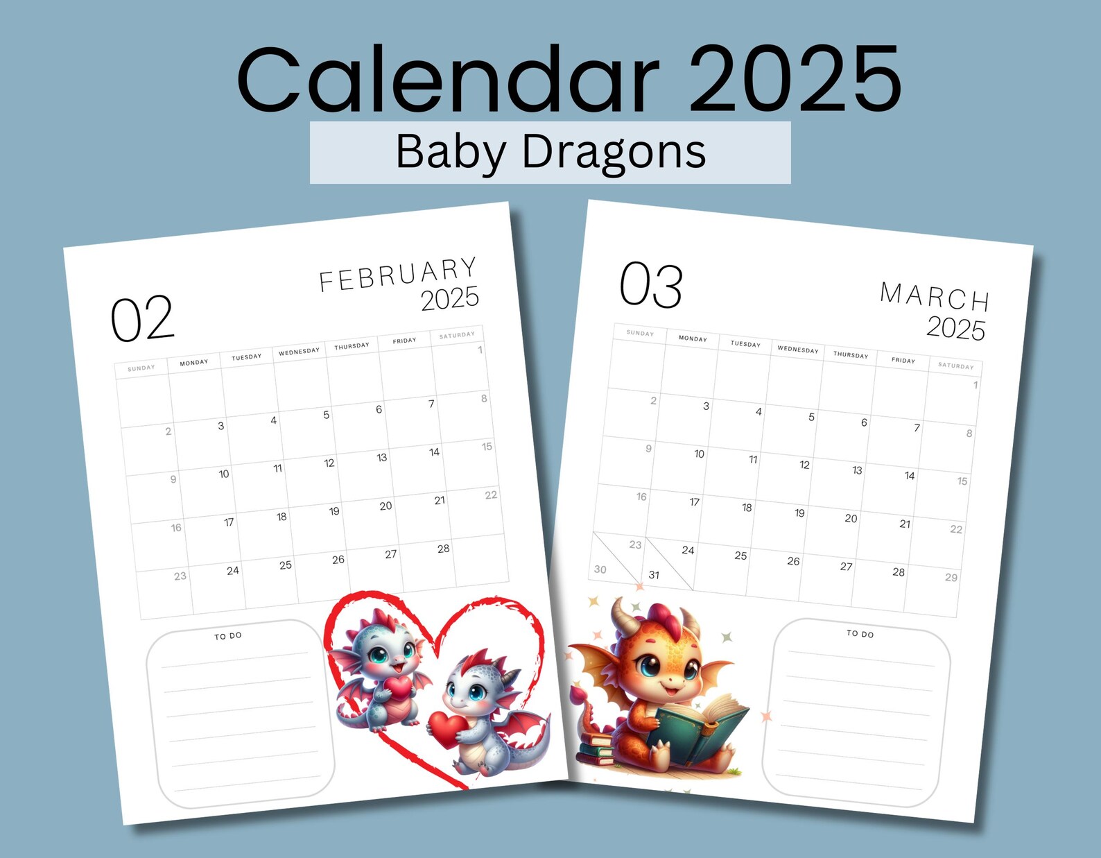 Calendar 2025 Baby Dragons, Printable Baby Dragon Themed Calendar ...