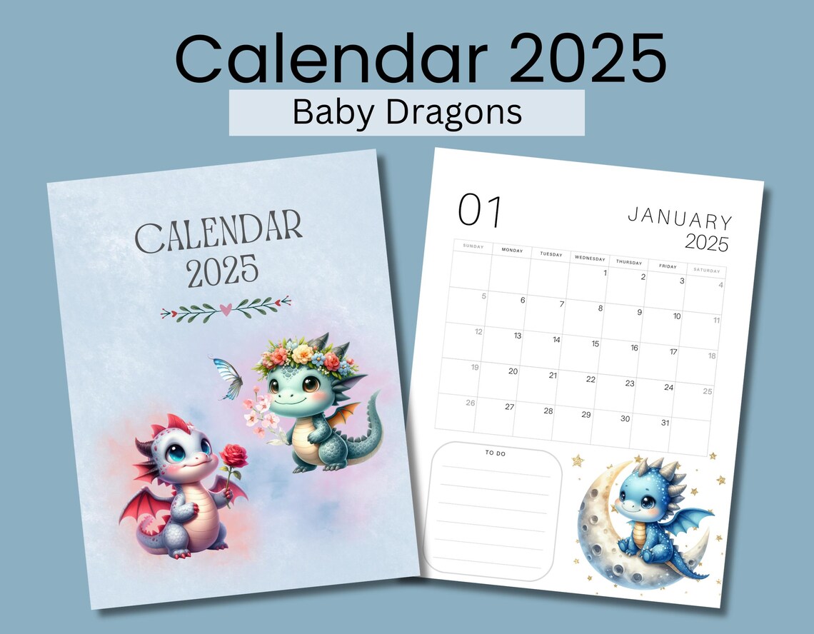 Calendar 2025 Baby Dragons, Printable Baby Dragon Themed Calendar ...