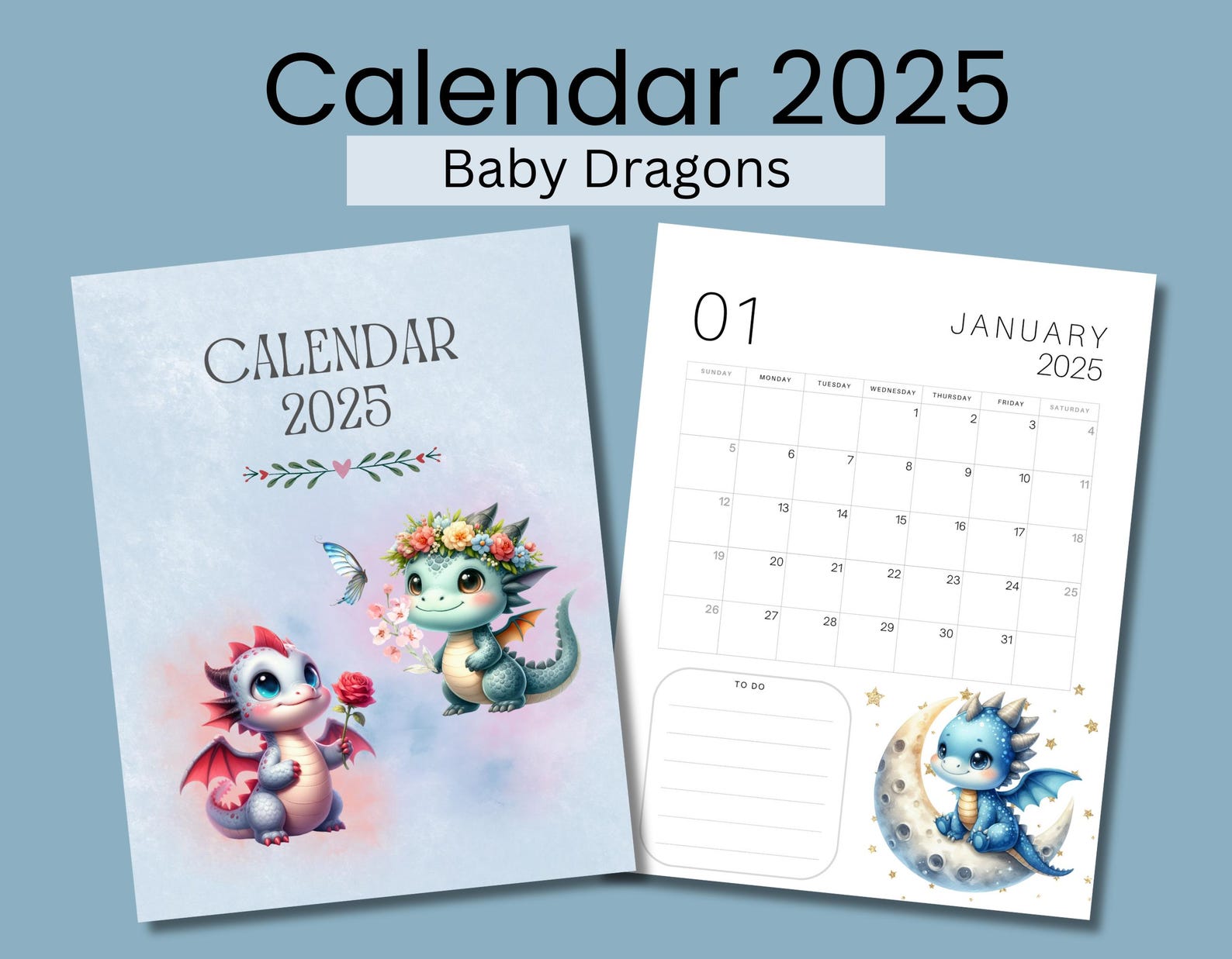 Calendar 2025 Baby Dragons, Printable Baby Dragon Themed Calendar ...