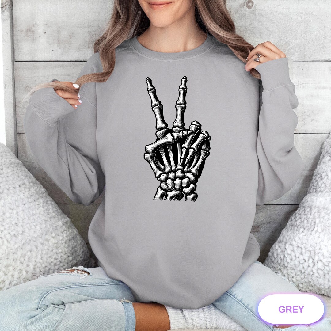 Skeleton Peace Sign Shirt: Spooky Season Graphic Pullover - Etsy