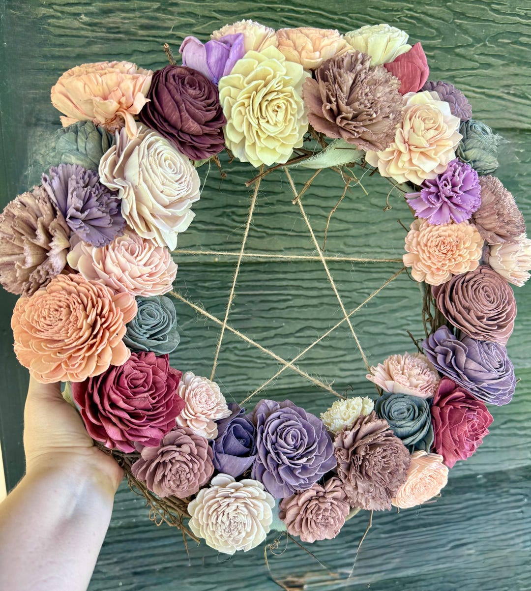 Pentacle Pentagram Pagan Witchy Floral Grapevine Wreath With Purple ...