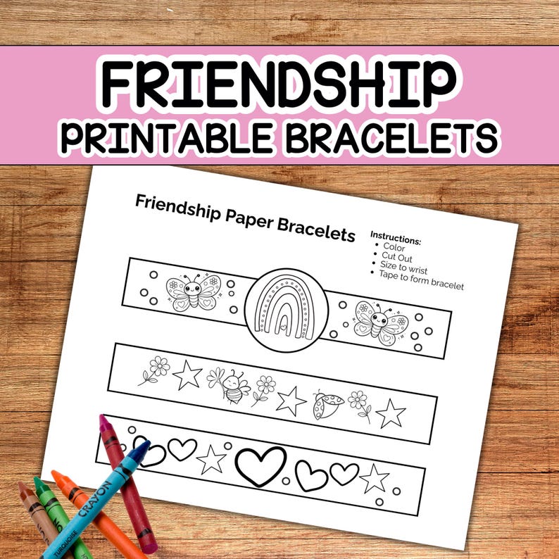 Friendship Printable Bracelets PDF, Kids Rainbow & Heart Craft ...