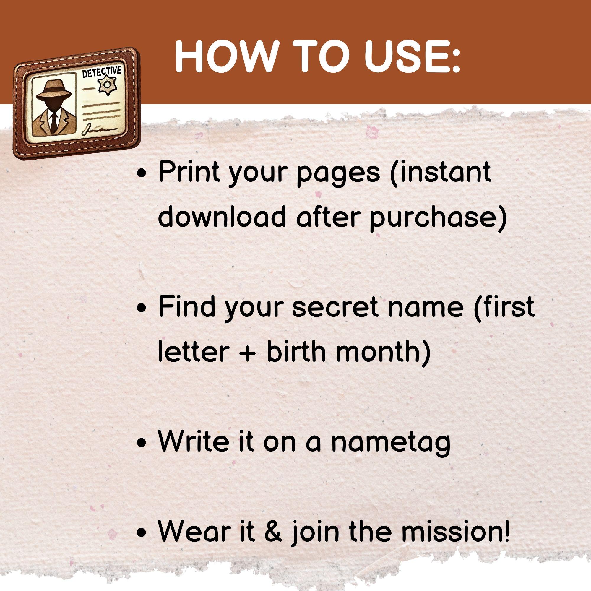 Secret Agent Name Game Printable for Kids, Spy Party Activity, Birthday ...
