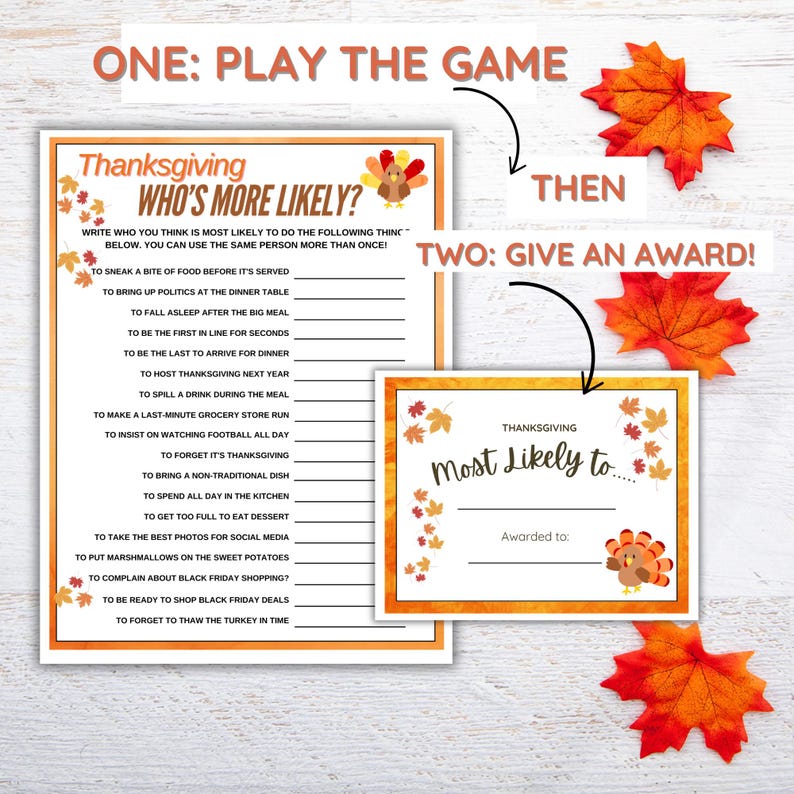 Thanksgiving Game Whos Most Likely, Thanksgiving Office Game, Fall ...