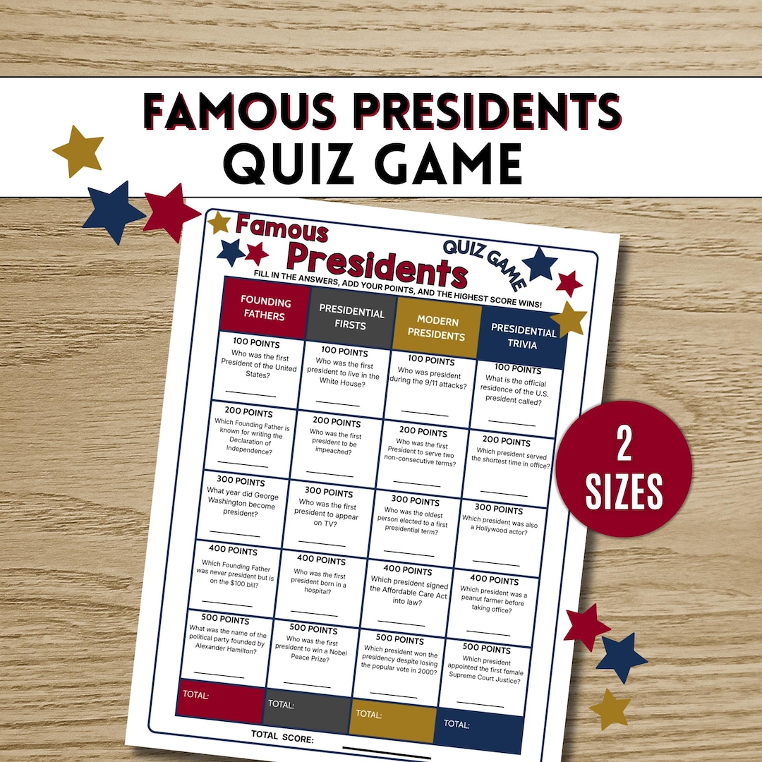 Famous Presidents Quiz Game Printable, U.S. History Trivia PDF ...